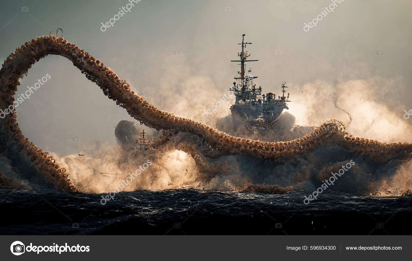 Giant Octopus Attacking Ship
