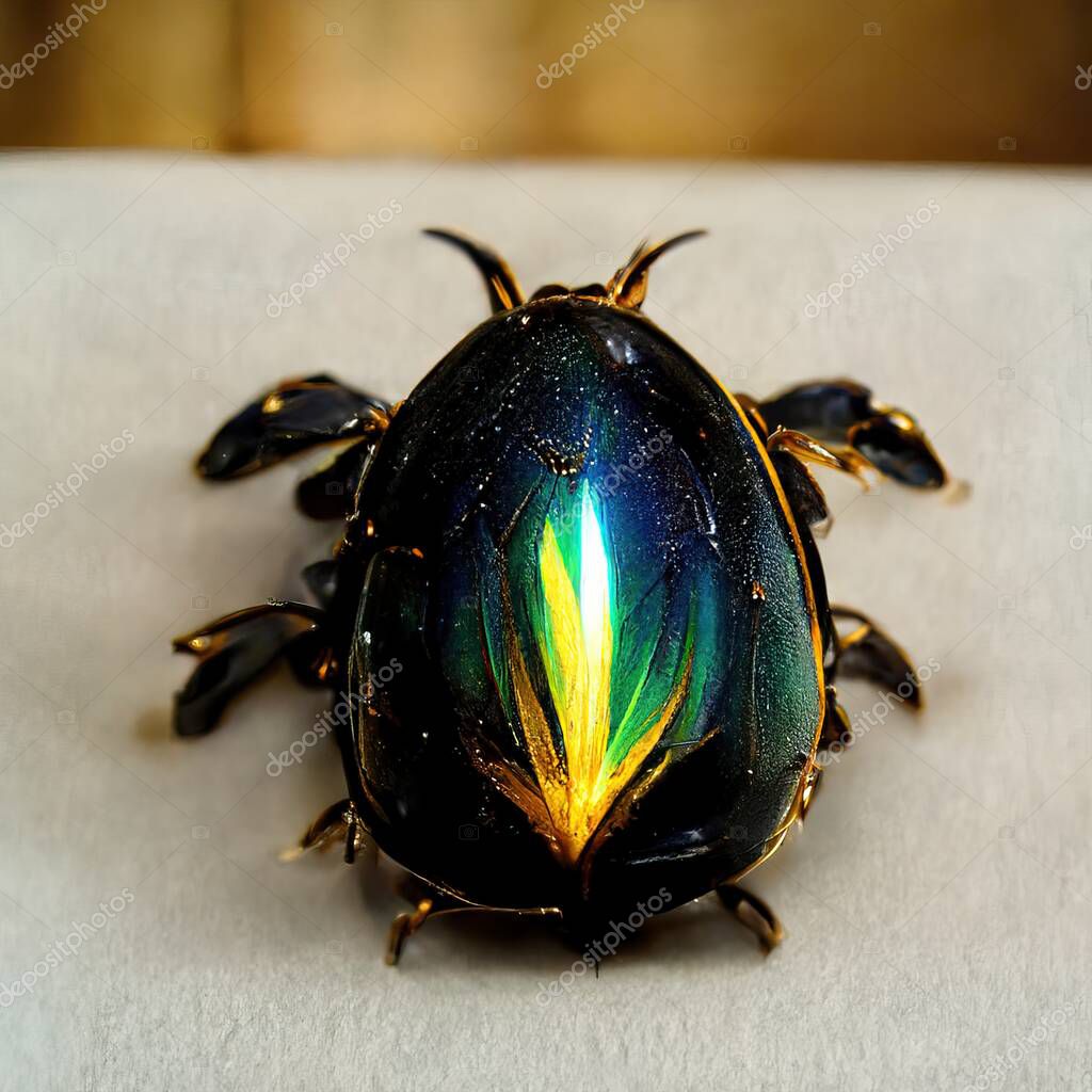 A 3D Illustration of a Beetle Scarab with the green and black colors on ...