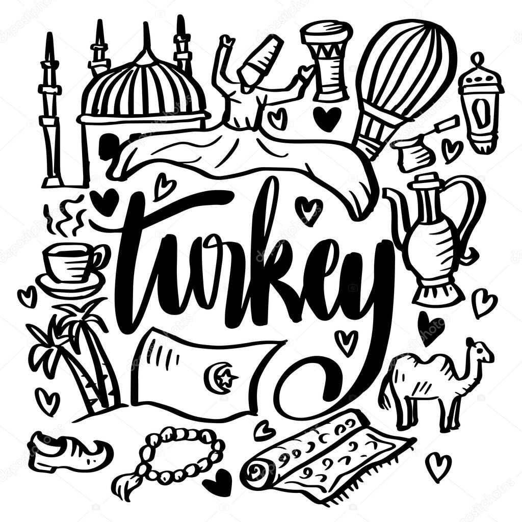 Doodle hand drawing of Turkey element 2023