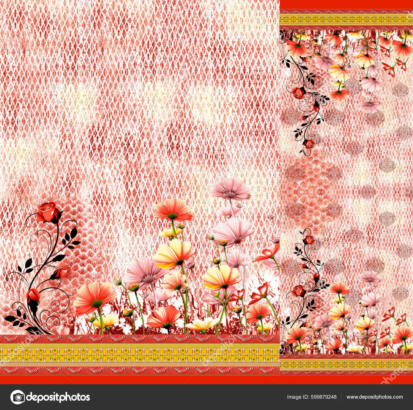 Digital Textile Ornaments Motif Multi Mixed Patterns Textile Print ...