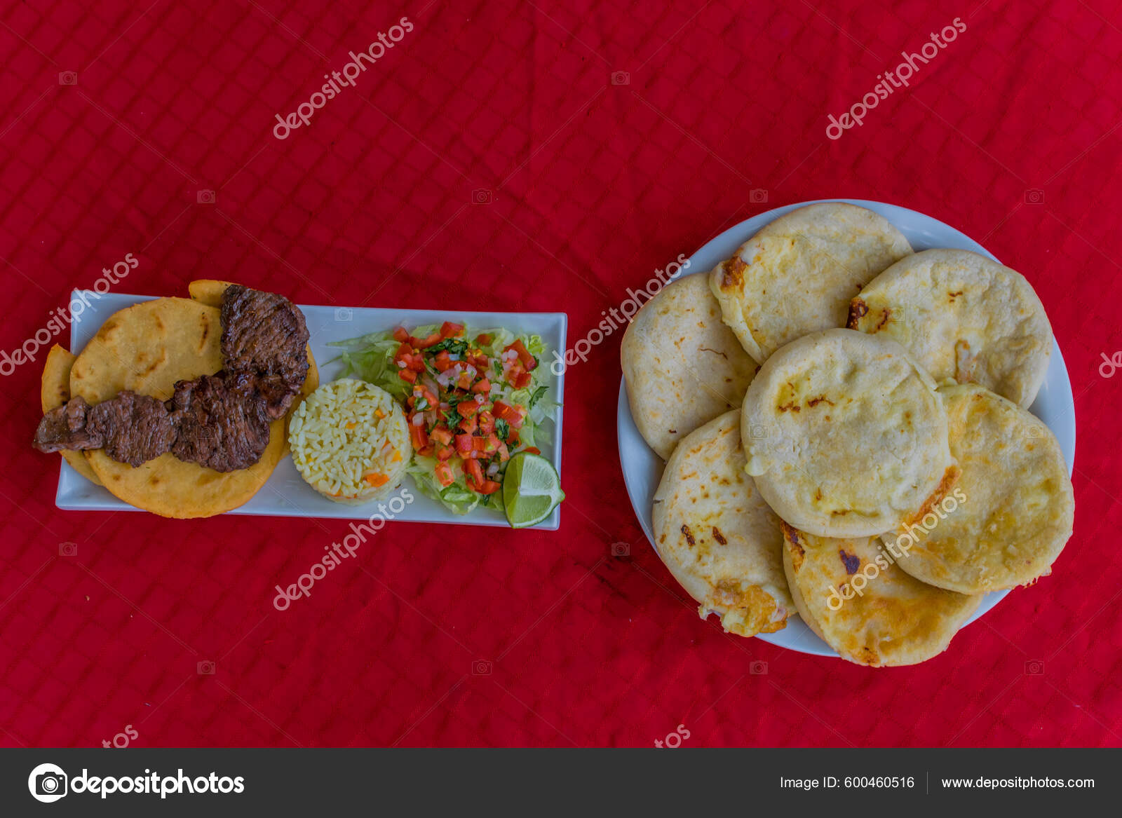 Typical Salvadoran Dish Cheese Pupusas Cabbage Tomato Sauce Rice Corn ...
