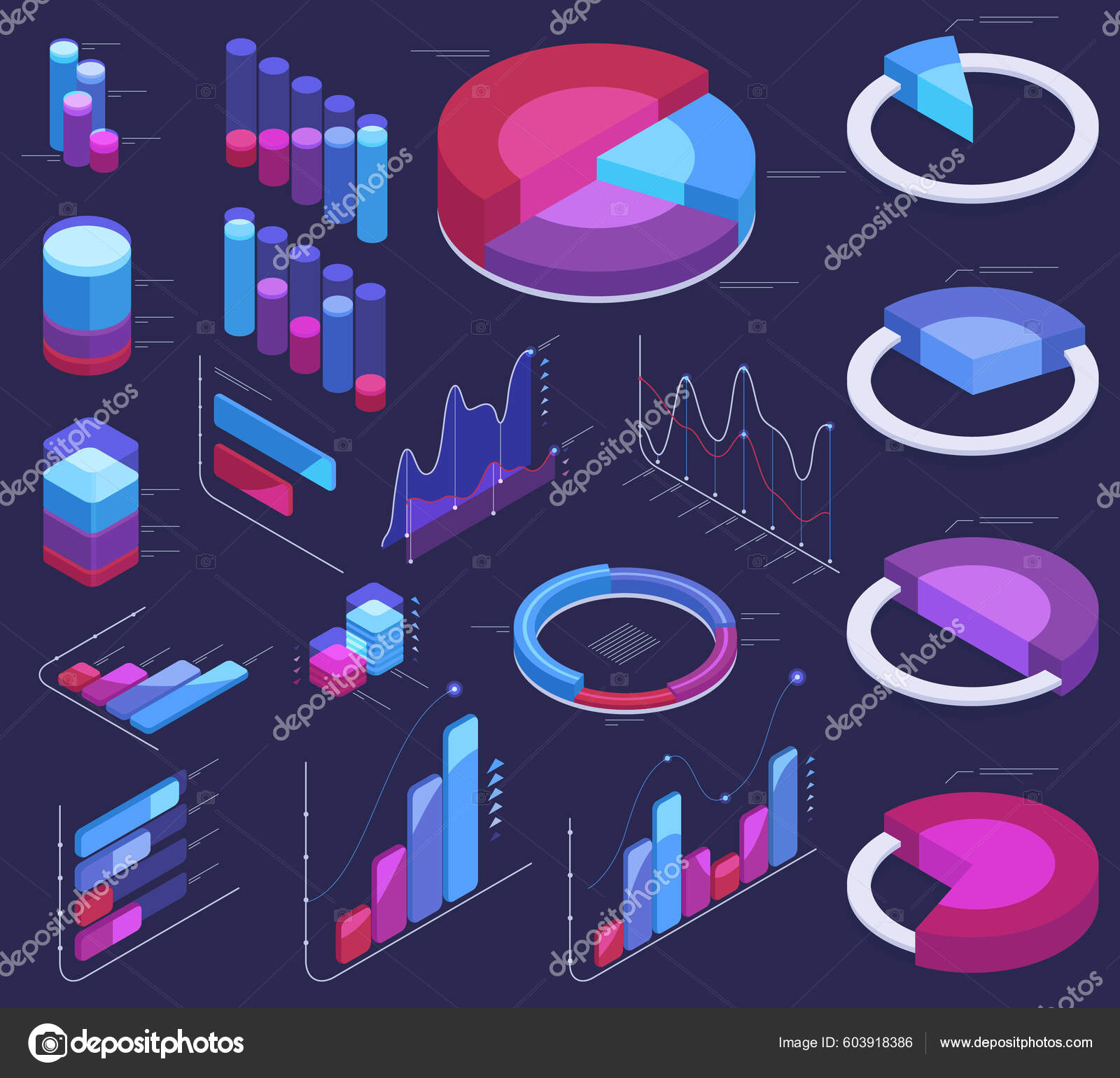 Isometric Data Analysis Graphic Chart Infographic Elements Visual ...