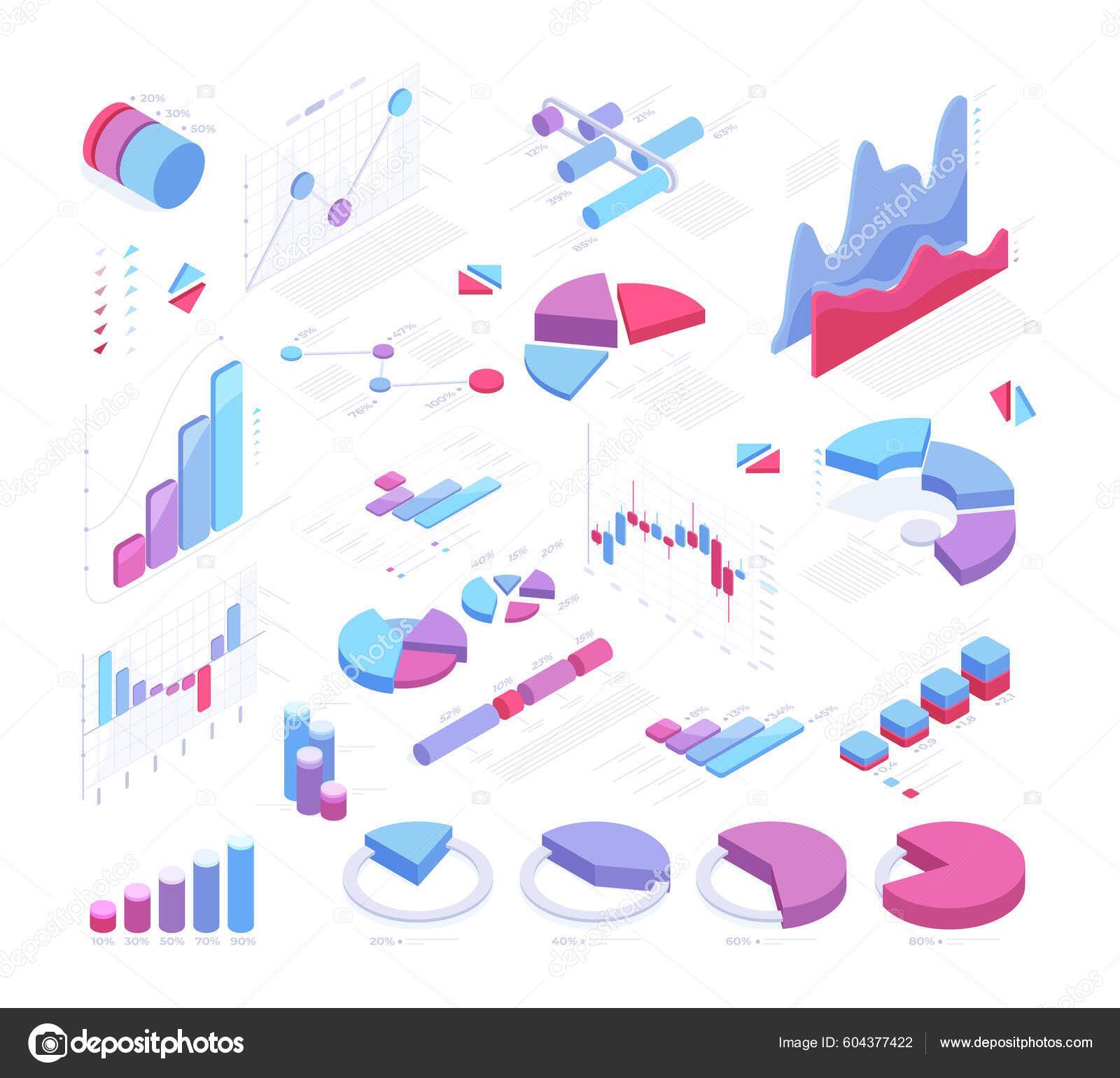Isometric Graph Chart Statistic Diagram Data Analysis Symbols ...