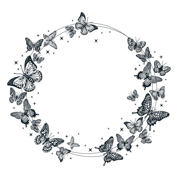 Butterfly silhouettes frame, cartoon black flying butterflies. Hand ...