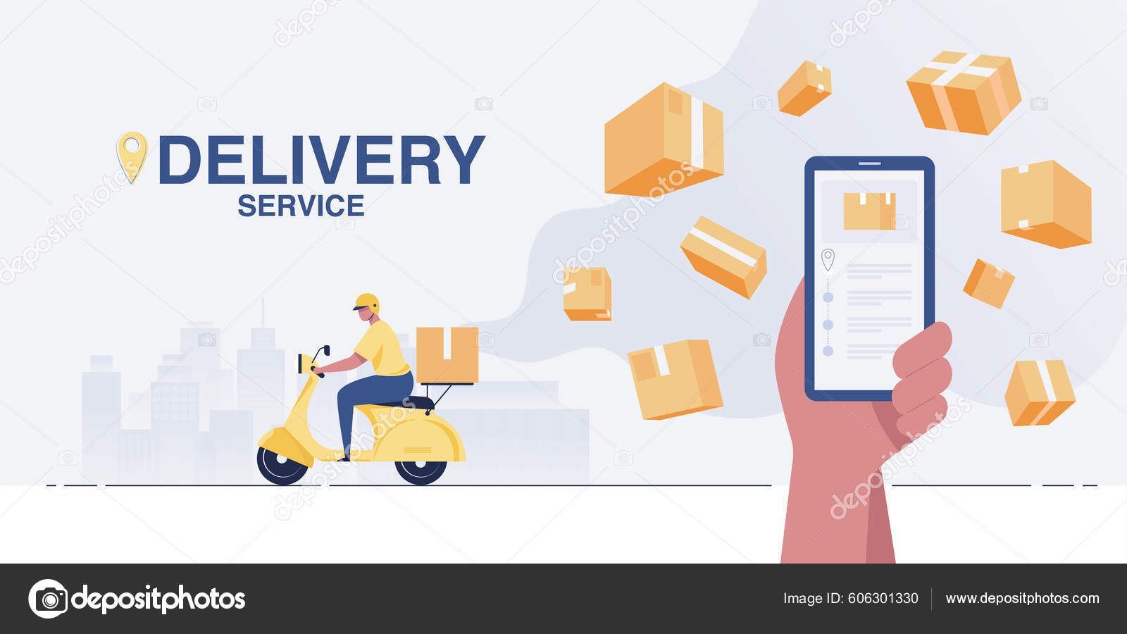 Driver Delivers Parcels Scooter Express Delivery Service Concept ...