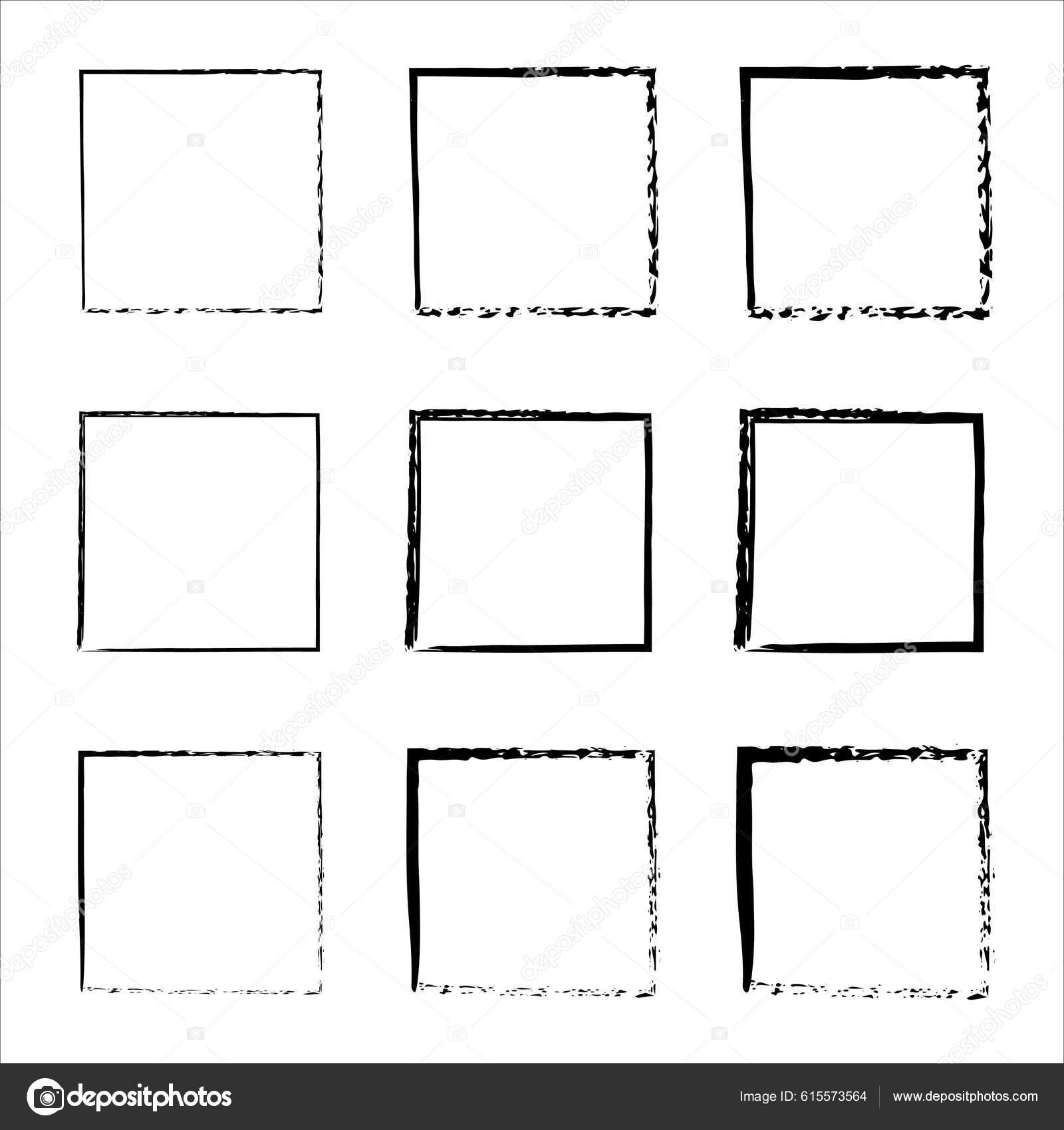 Collection Square Black Hand Drawn Grunge Frames Vector Black Painted ...