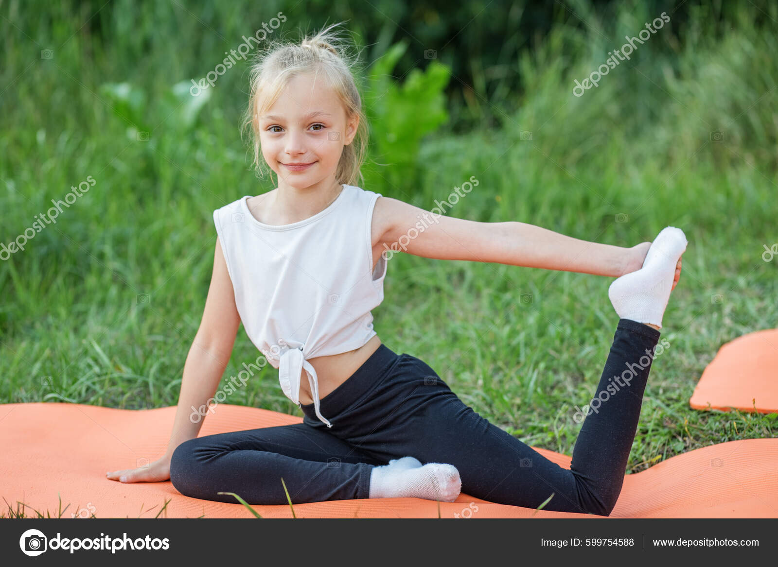 Cute Little Girl Doing Gymnastics Concept Sports Leisure Active ...