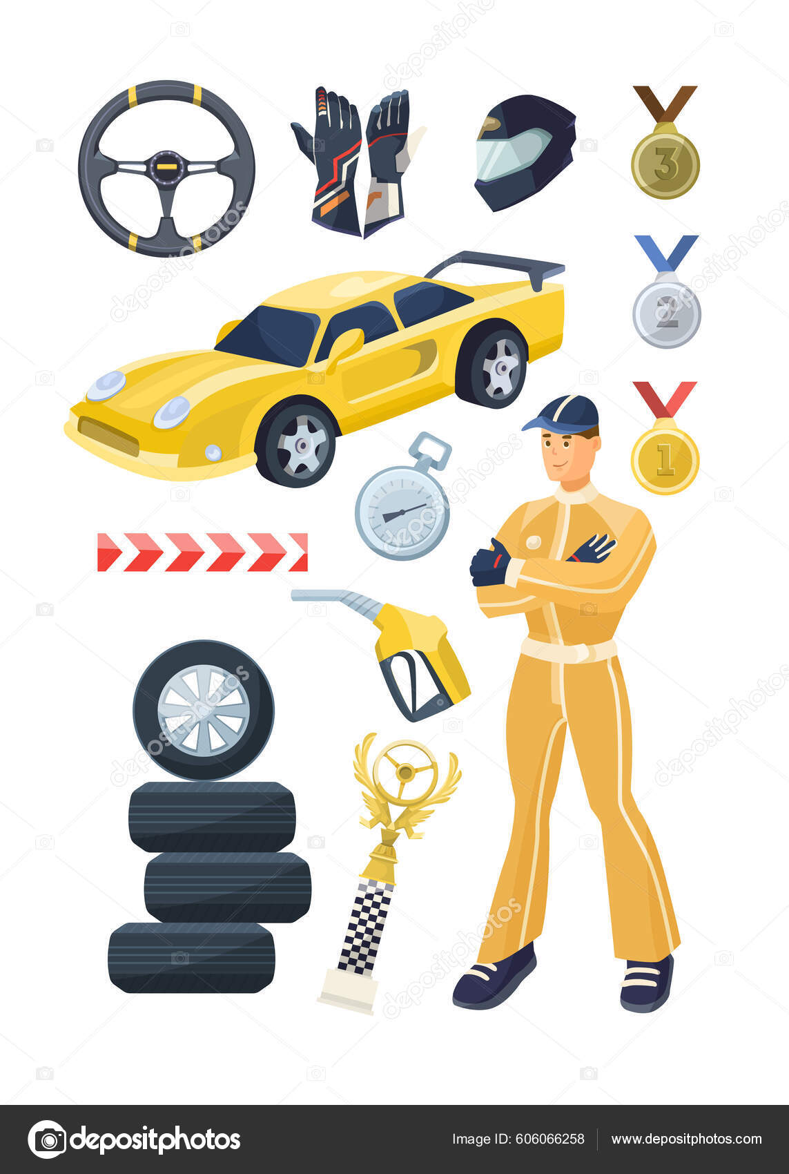 Set Race Winner Vector Illustrations Driver Uniform Medals Victory ...