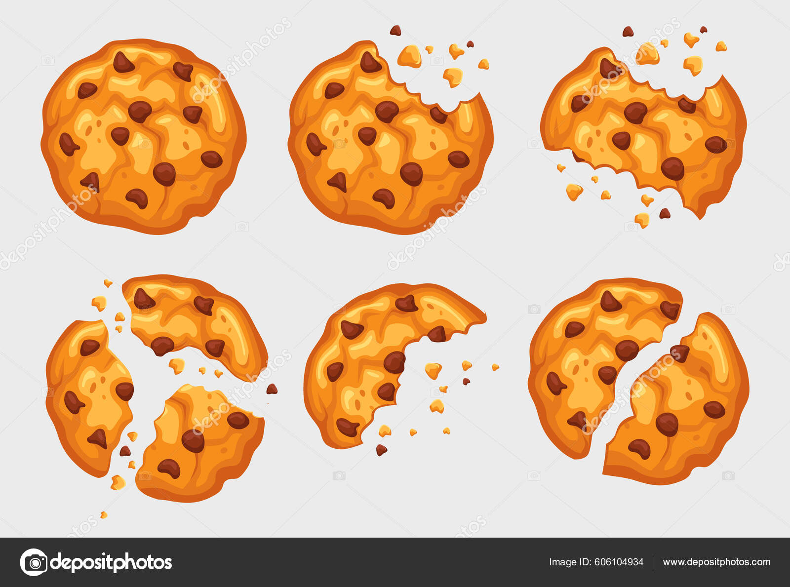 Galleta Mordida Con Chips Chocolate Conjunto Ilustración Dibujos ...