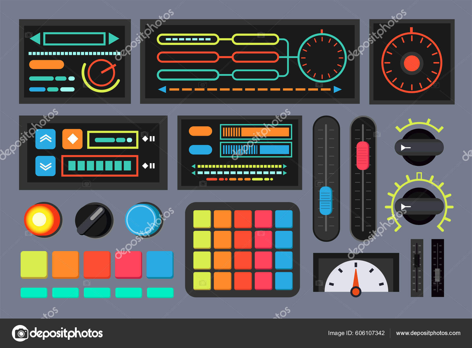 Switches Buttons Control Panel Vector Illustrations Set Retro Control ...