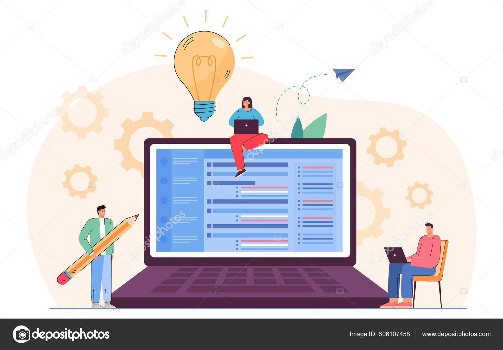 Tiny Programmers Big Laptop Writing Script Coders App Developers Computers Stock Vector Image By
