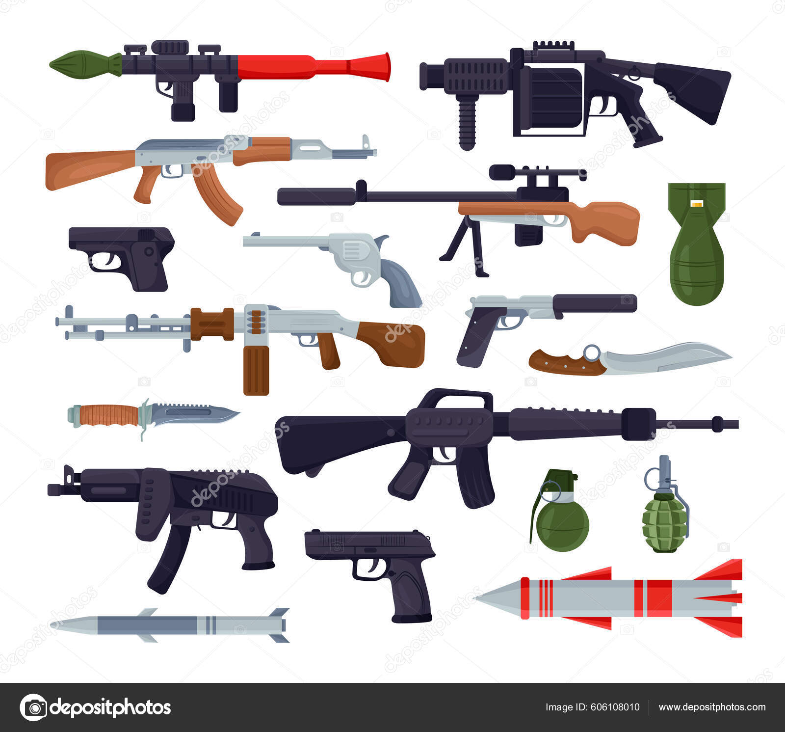 Military Weapons Illustration Set Army Weapons Rocket Grenade Launcher ...
