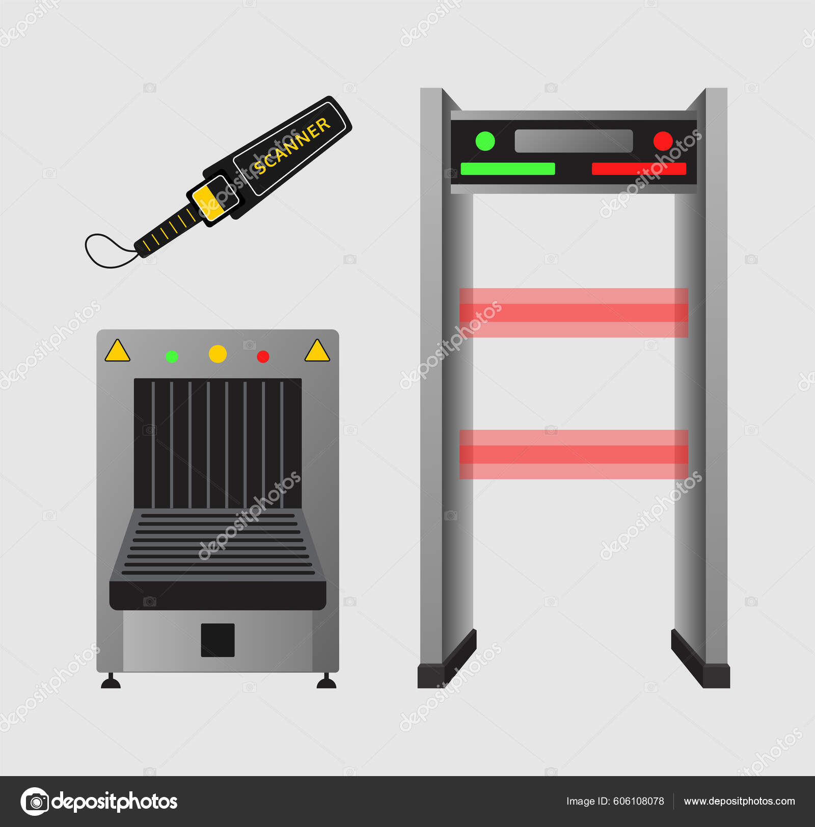 Security Checkpoint Elements Flat Vector Illustrations Set Metal ...