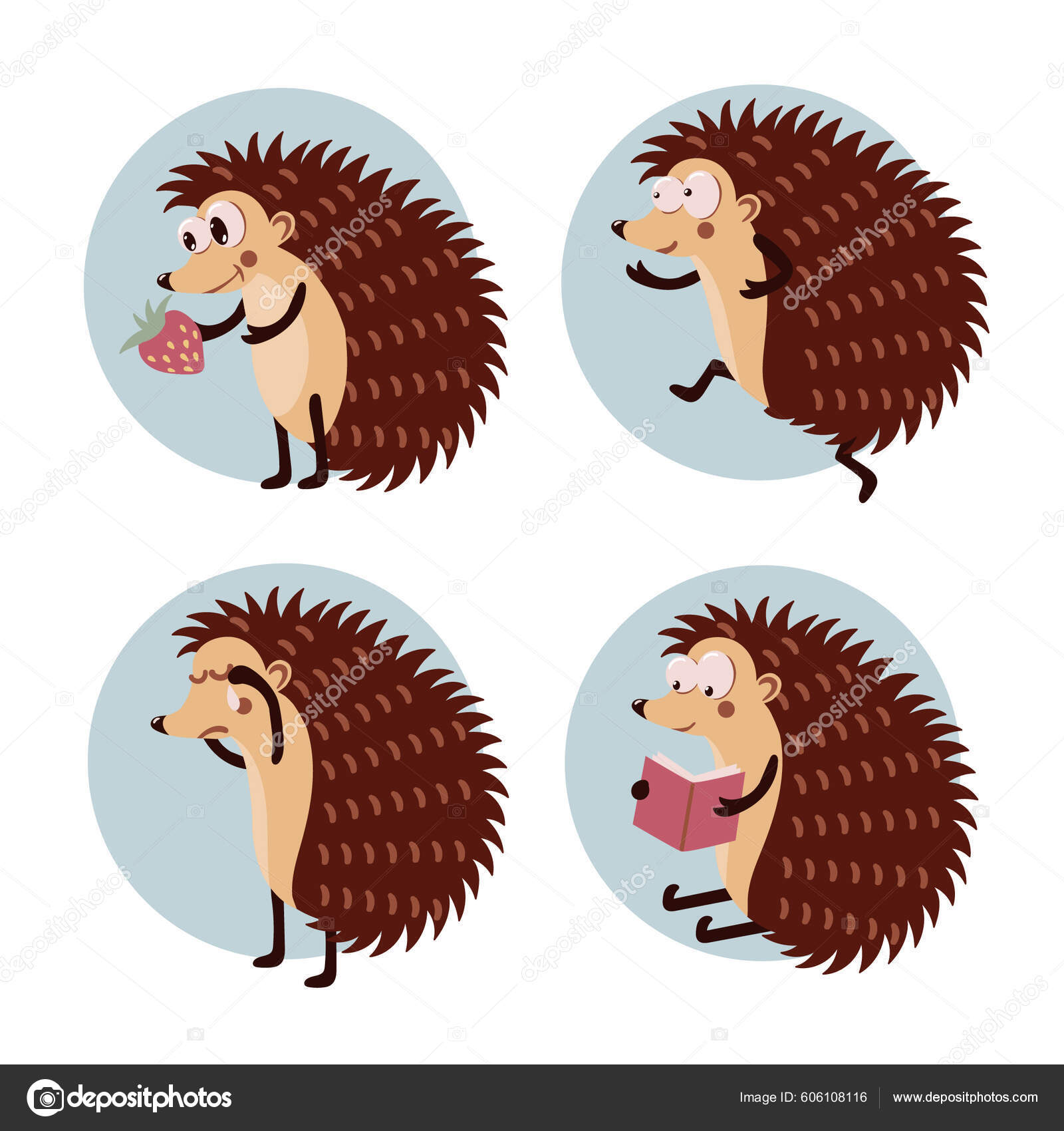 Set Cute Cartoon Hedgehock Character Reading Book Crying Holding ...