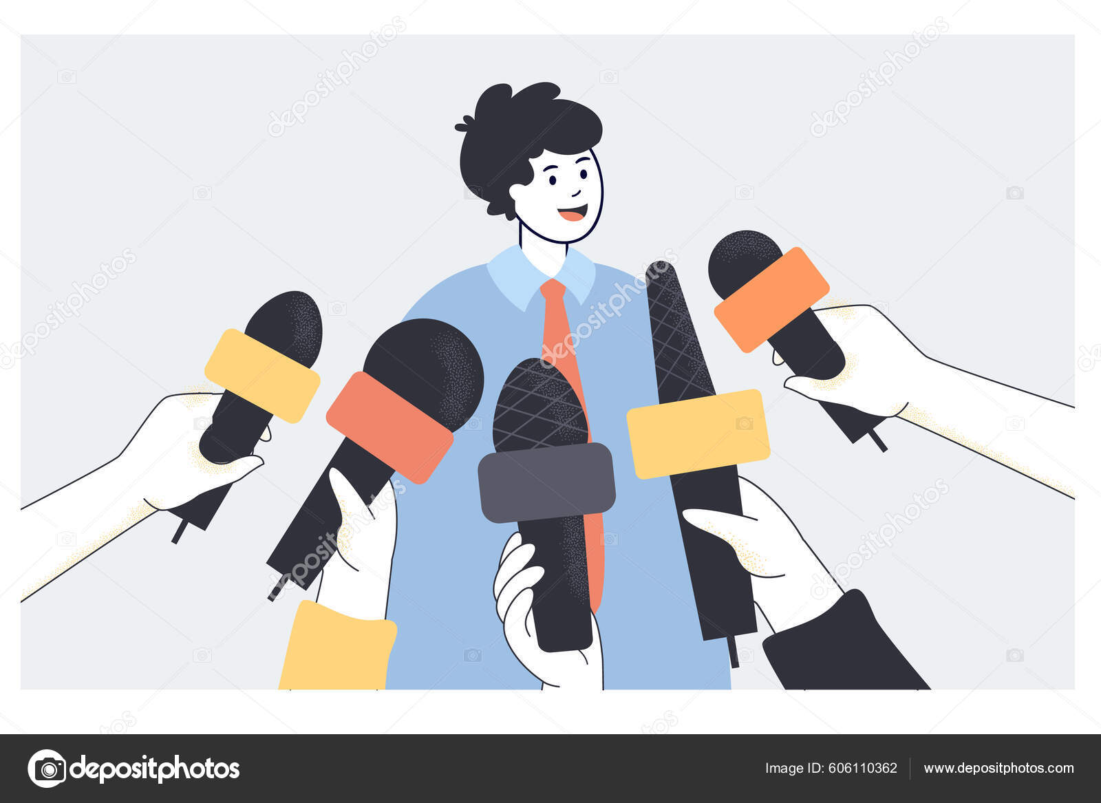 Hombre Dibujos Animados Dando Comentarios Micrófonos Para Televisión ...