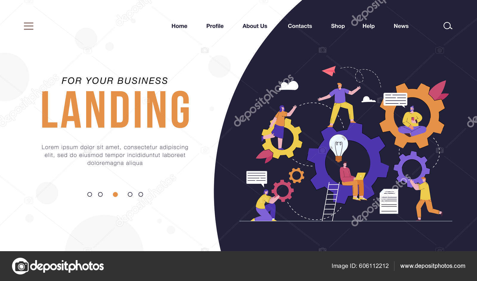 Teamwork Engineering Vector Illustration Company Staff Moving Gear Mechanism Together Stock ...