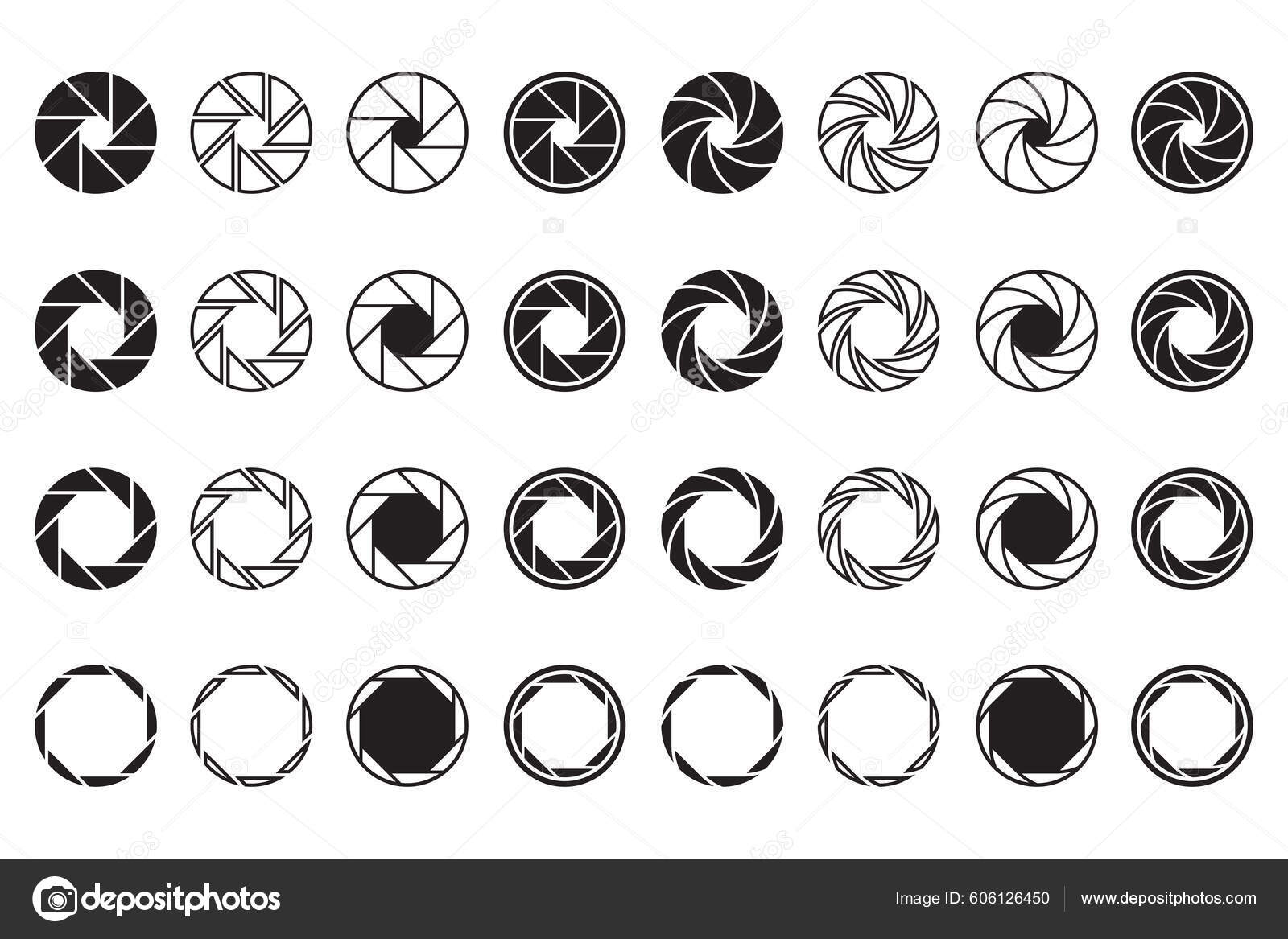 Camera Lens Signs Set Shutter Aperture Diaphragm Graphic Symbols Vector ...