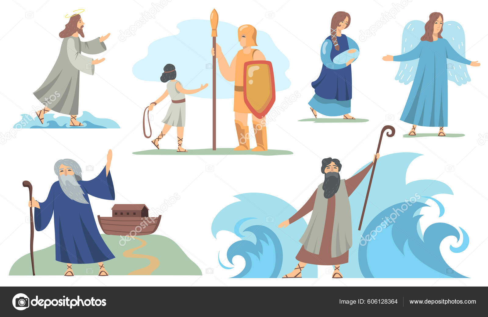 Holy Bible Christian Characters Set Noah Virgin Mary Judah Moses Stock ...