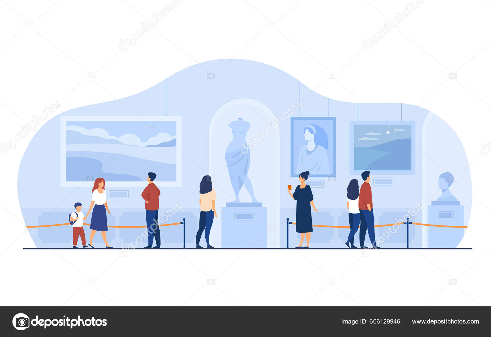 Museum Visitors Walking Art Gallery Tourists Enjoying Exposition ...