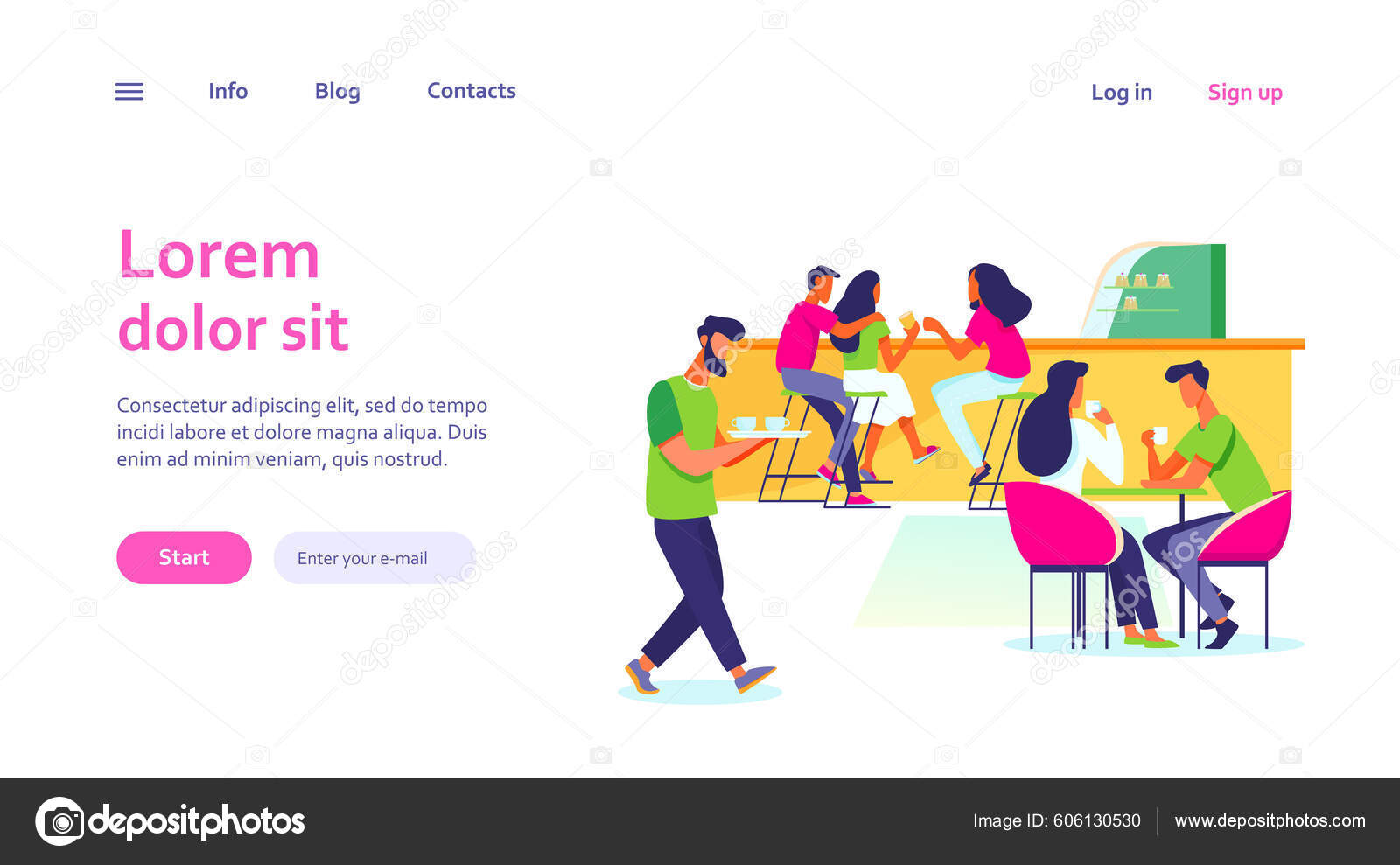 Cafetería Interior Vector Ilustración Hombres Mujeres Jóvenes Tomando Café Mesas Vector de stock ...