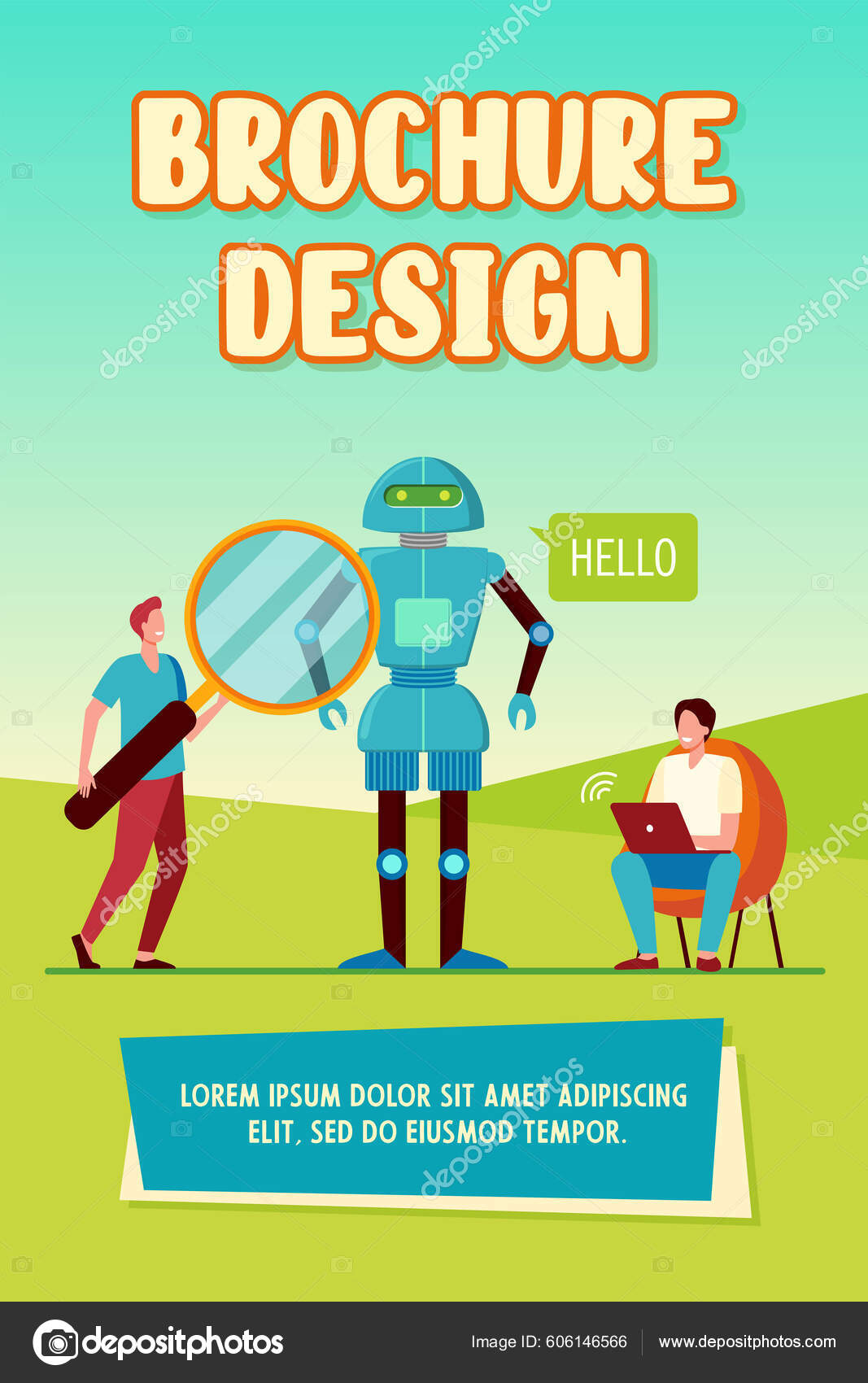 Engineers Creating Robot Humanoid Speaking Hello Men Laptop Magnifier ...