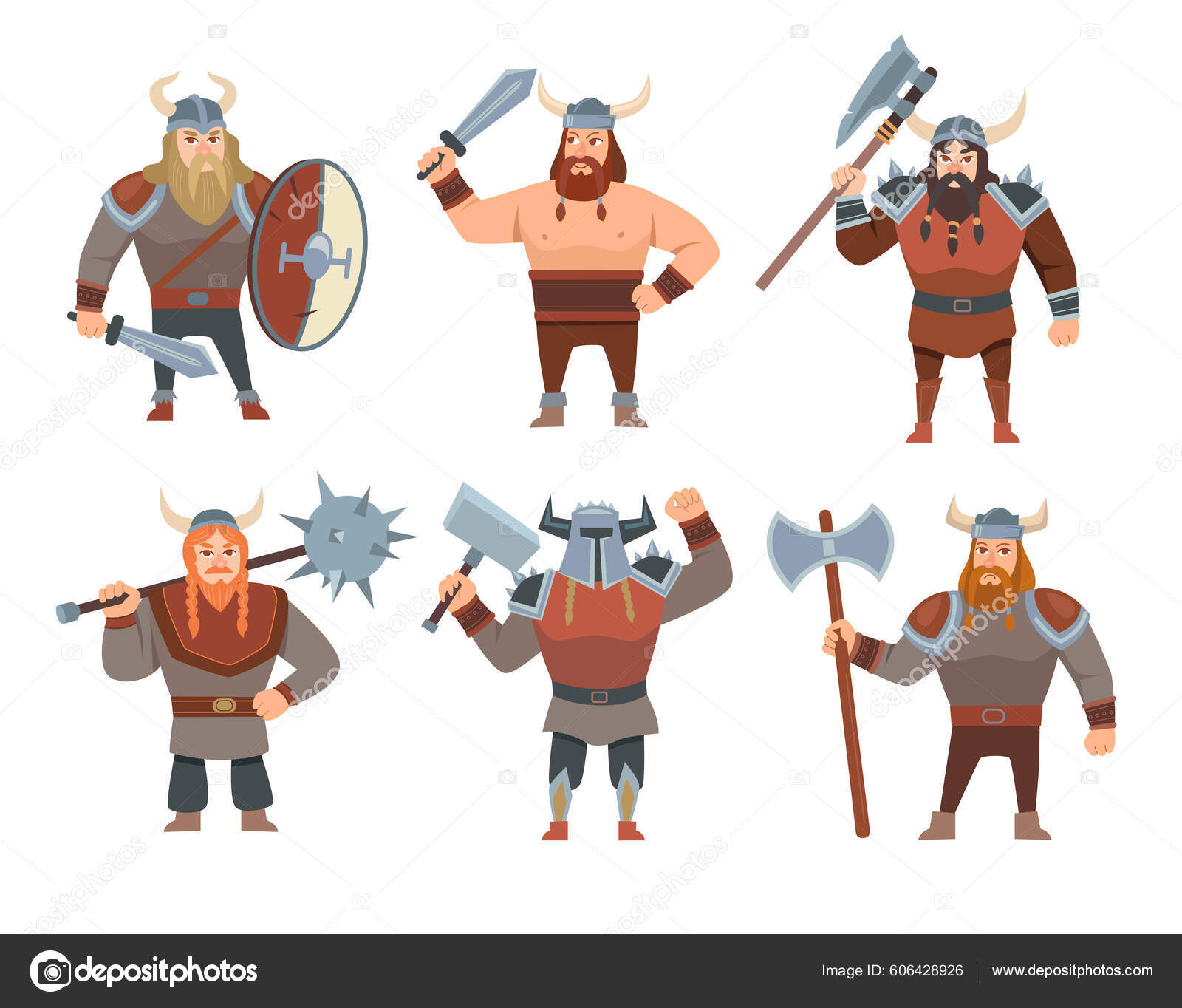 Dibujos Animados Vikings Vector Ilustraciones Conjunto Soldados Medievales Personas Con Vector ...