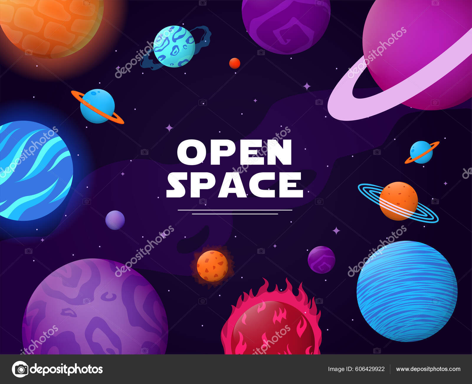 Cover Design Open Space Theme Planets Orbits Stars Asteroids Comets ...