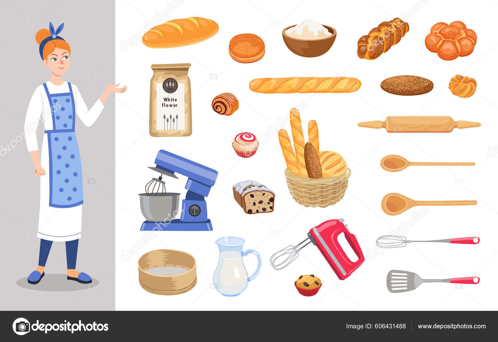 Female Baker Cartoon Character Kids Vector Illustrations Set Cooking ...