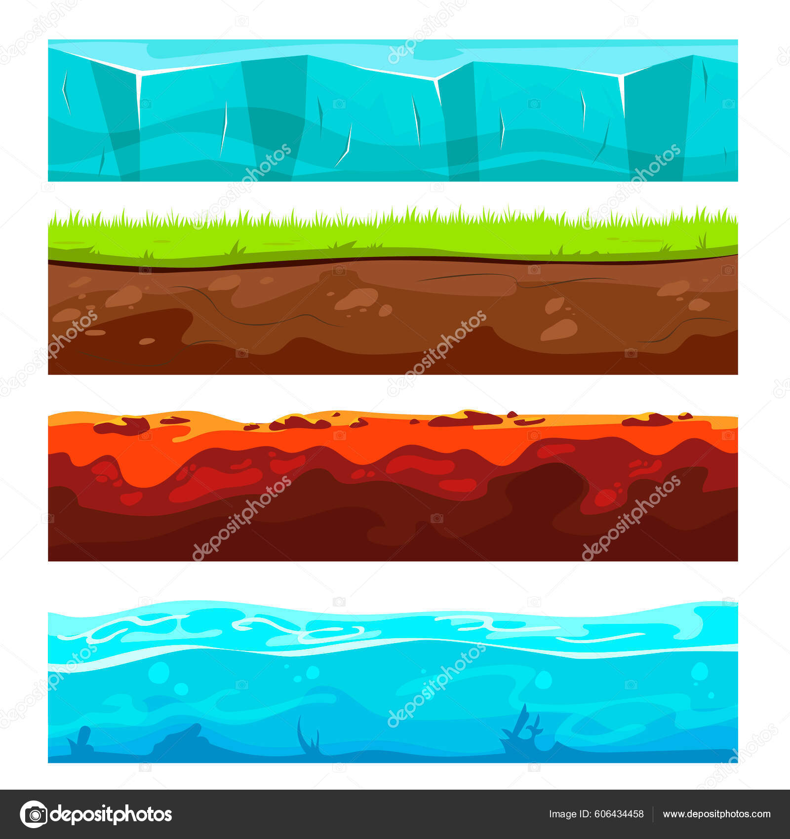 Landscape Ground Layers Set Cartoon Vector Illustrations Dirt Soil ...