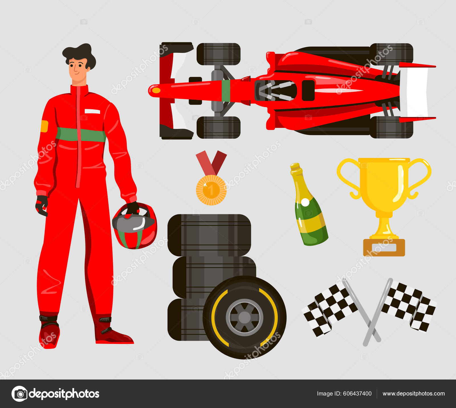Racer Cartoon Character Vector Illustrations Set Race Car Driver Man ...