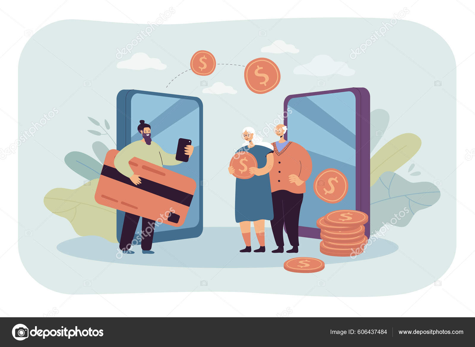 Remesas Transferencias Dinero Entre Parientes Ilustración Vectorial ...