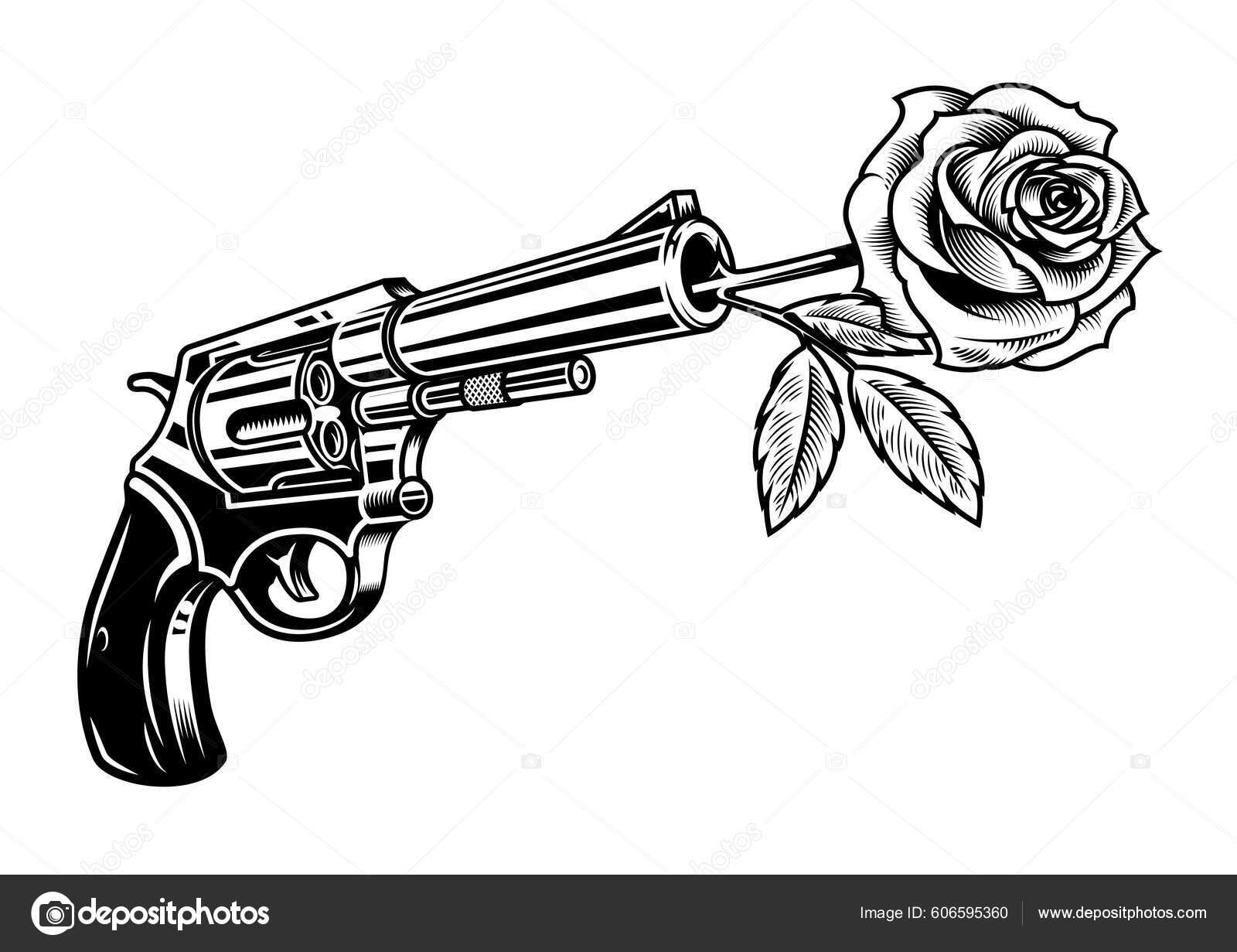 Revolver Rose Isolated White Monochrome Style Vector Colourful ...