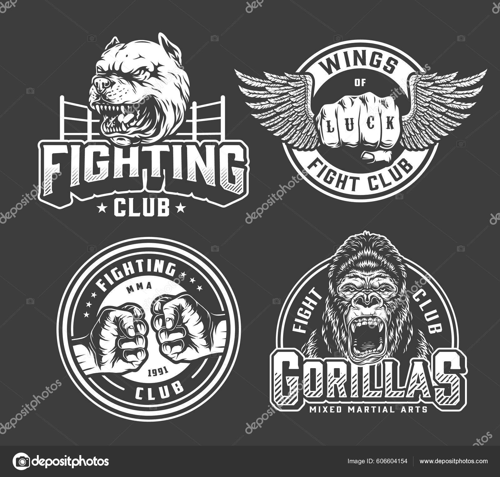 Monochrome Vintage Fighting Logos Bumping Winged Male Fists Boxing Ring ...