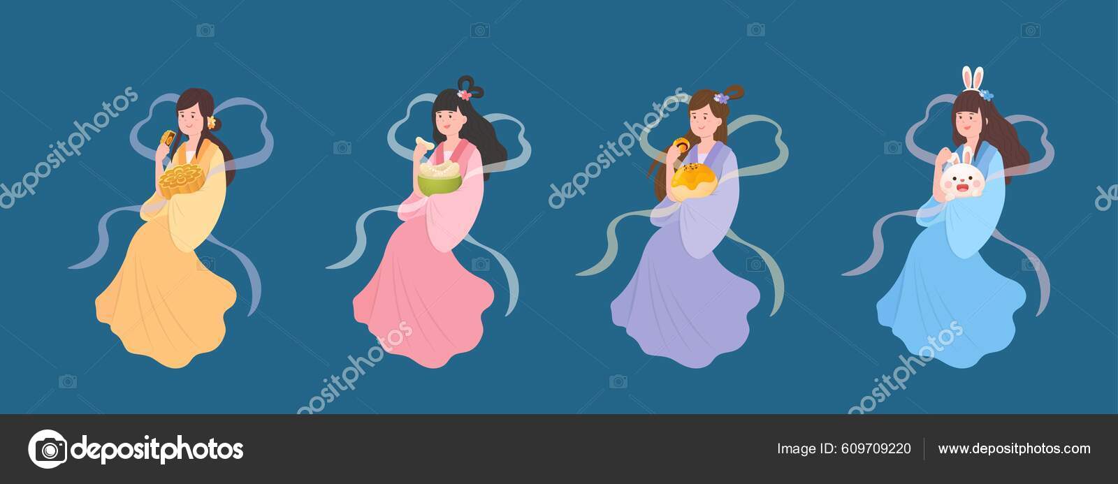 Chinese Fairies Goddesses Chang'e Mid Autumn Festival Elements Asian ...