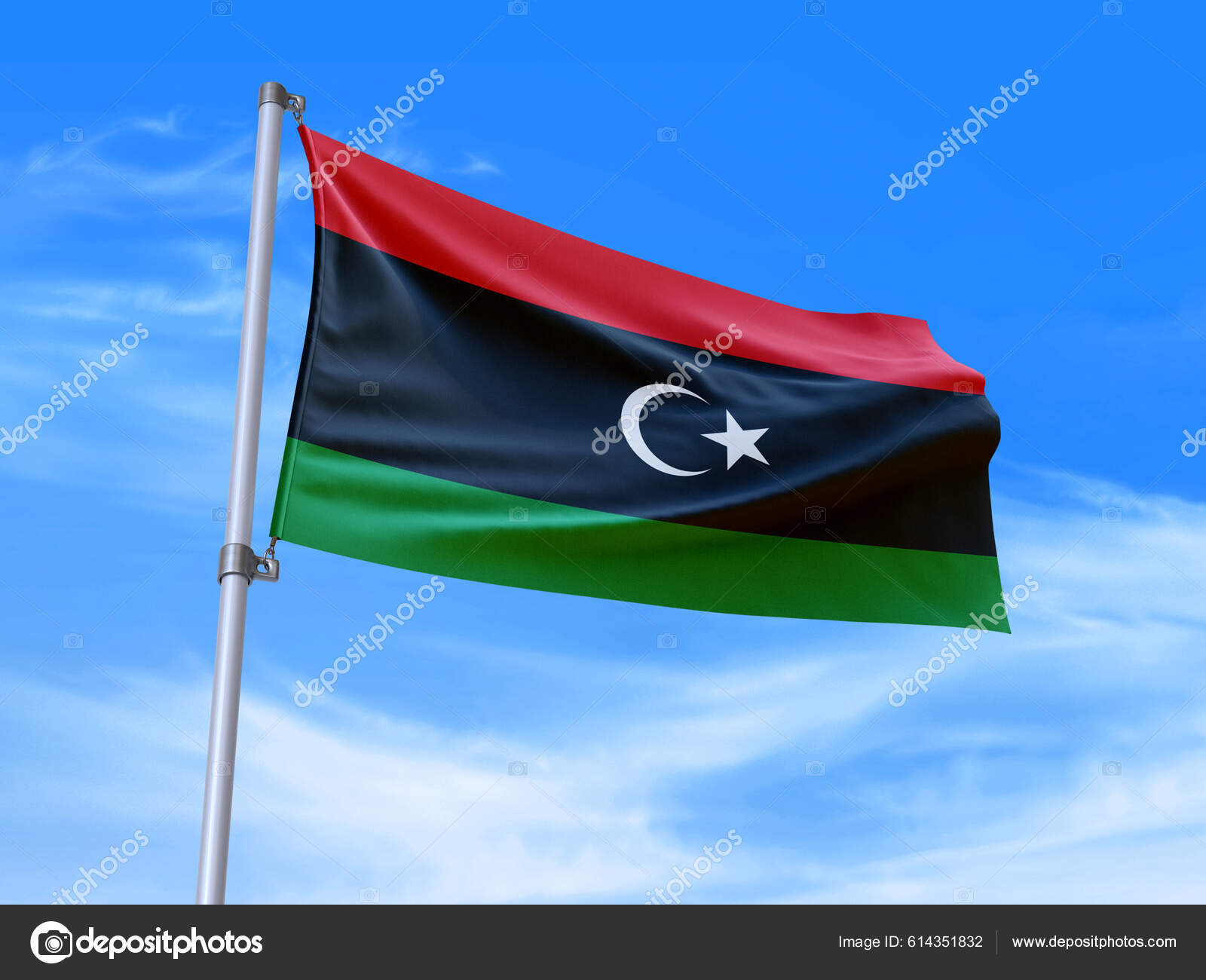 Beautiful Libya Flag Waving Wind Sky Background Illustration Render ...