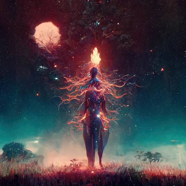 Fire spirit, constellations, Mother of nature, Gigantic being, fantasy ...