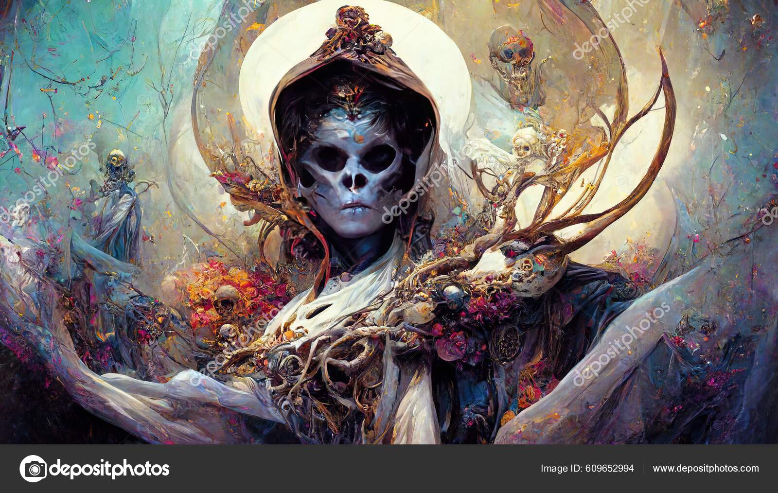 Deer Skull Shaman God Death Ghost Halloween Fantasy Concept Art Stock ...