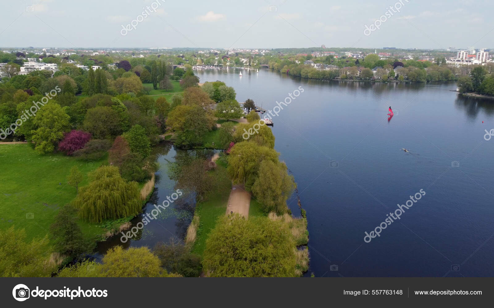 Alster Park at River Alster Lake in Hamburg from above Stock Photo by ...