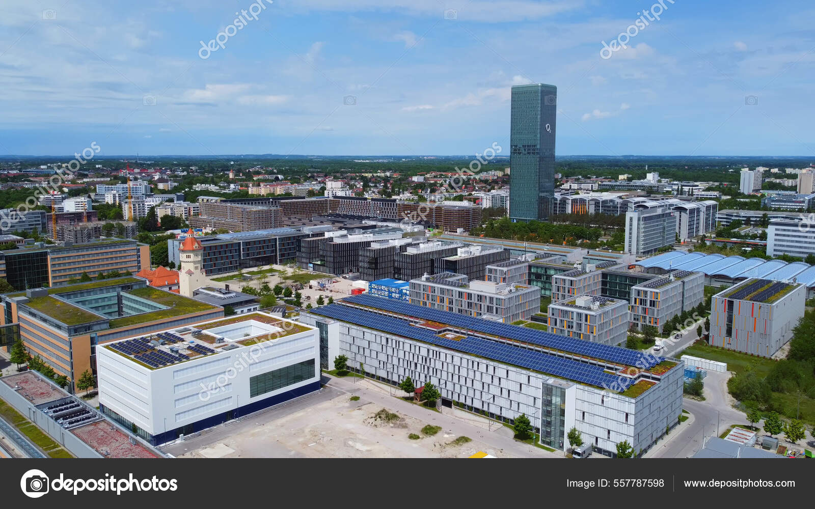 The modern district of Munich with O2 Tower at Olympic Park - MUNICH ...
