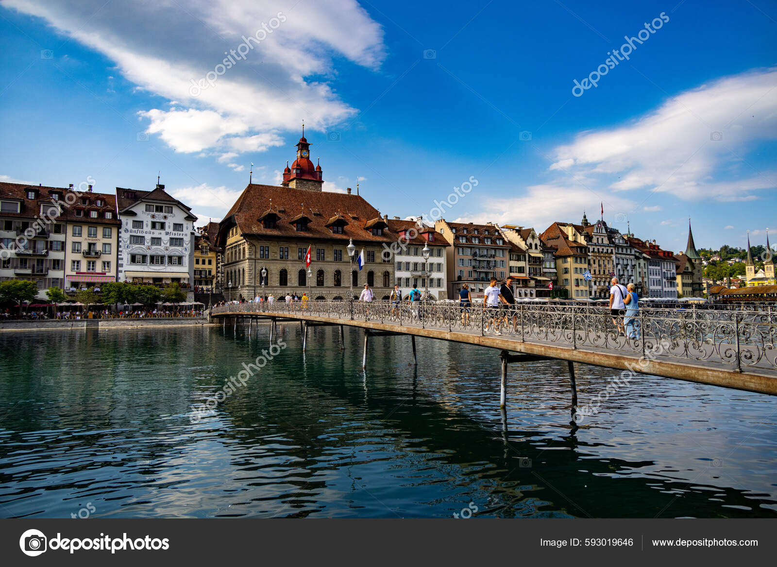 Pedestrian Bridge River Reuss Lucerne City Centre Lucerne Switzerland ...