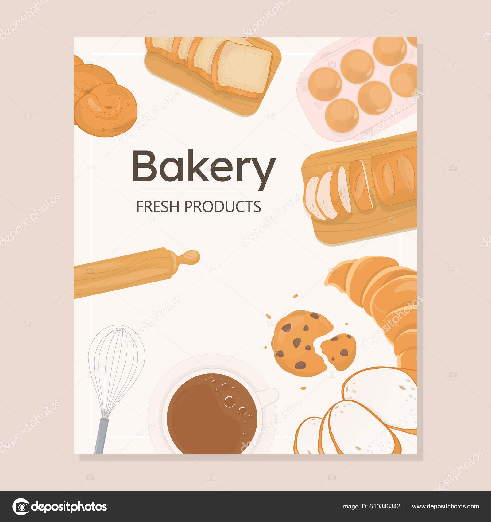 Bakery Background Template Design Bread Croissant Cookie Coffee Baking ...