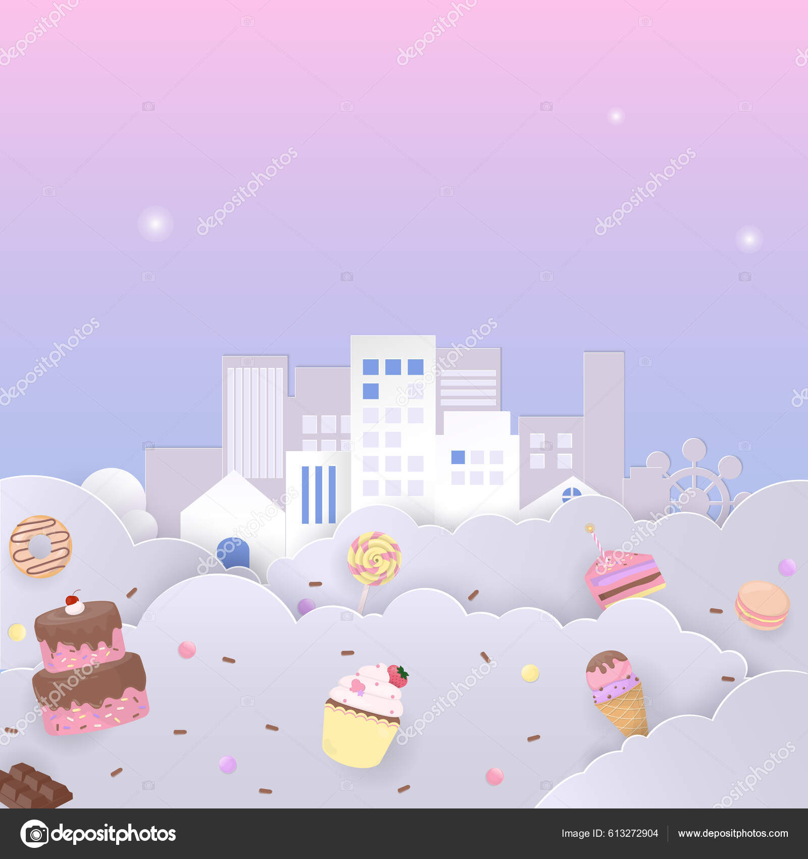 Bakery Pastel Background Dessert Floating Cloud Town Paper Art Design ...