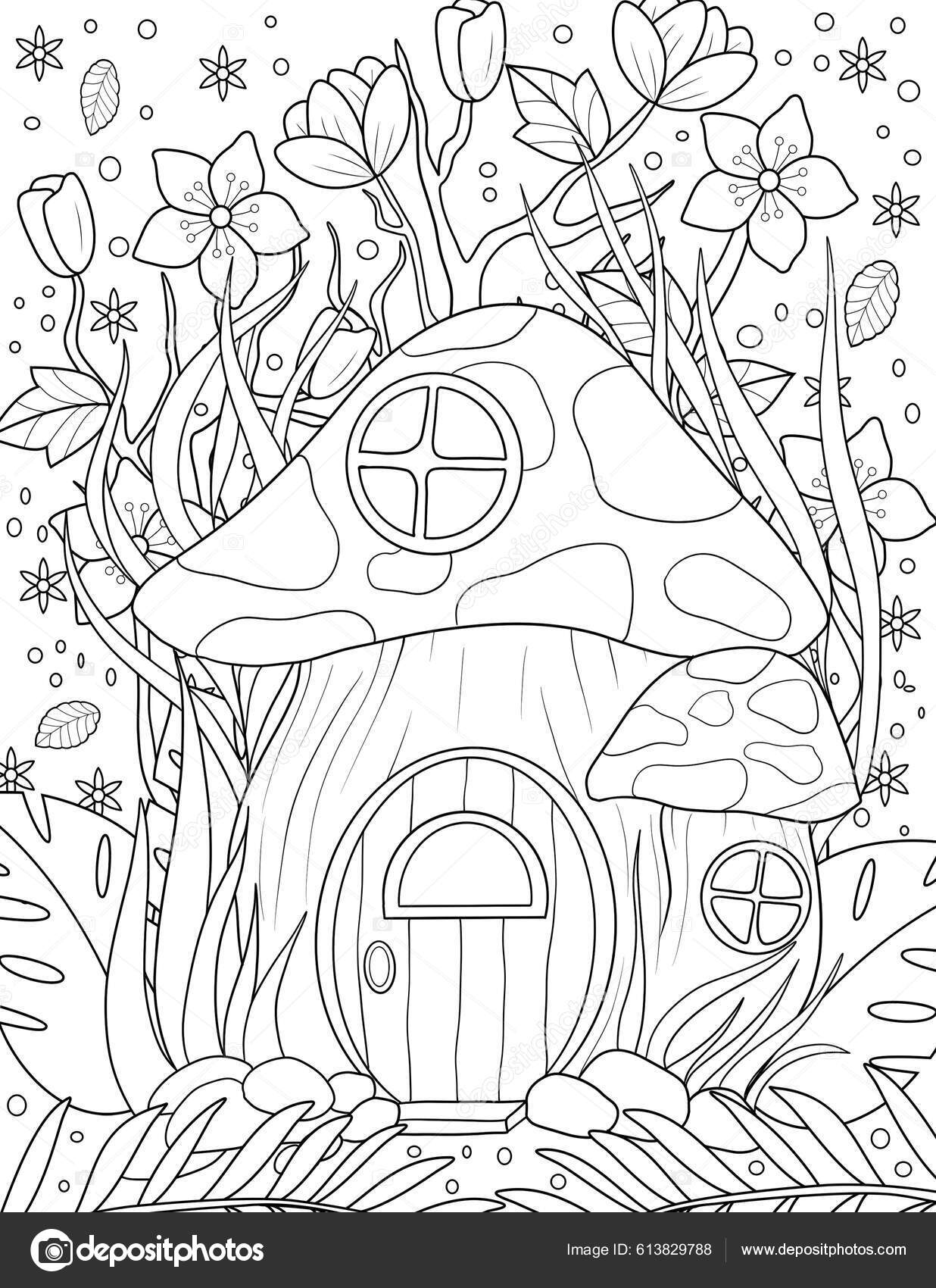 Coloring Page Beautiful Illustration Fantasy Leaf Flowers Leaves Trees ...