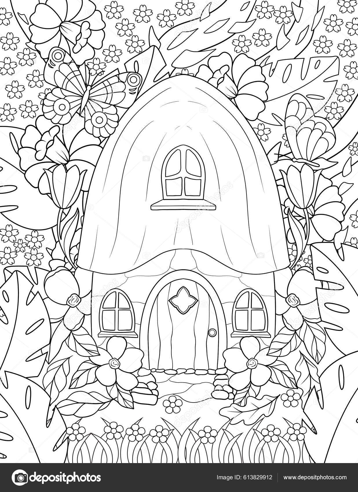 Coloring Page Beautiful Illustration Fantasy Leaf Flowers Leaves Trees ...