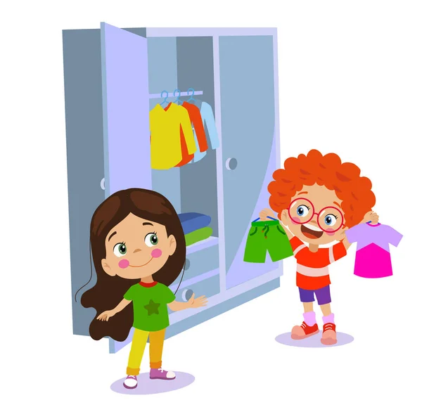 Lindo Niño Feliz Elegir Ropa Vector de stock por ©Veyselcelikdemir ...