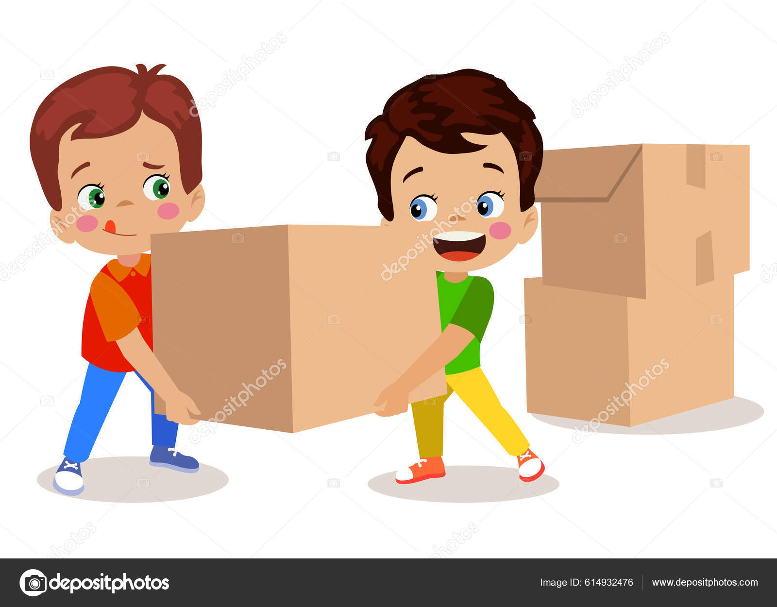 Lindos Niños Llevando Cajas Pesadas vector, gráfico vectorial ...