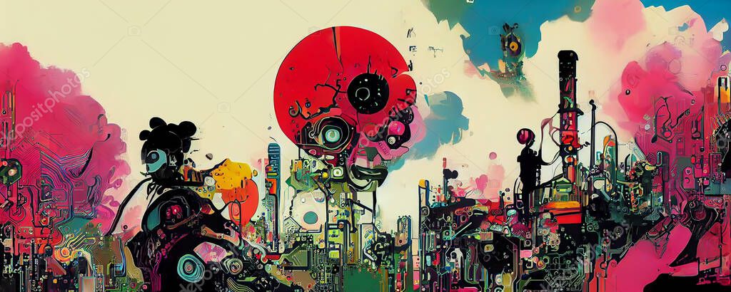 Arte digital punk rock psicodélico, androide, tecnología versus ...