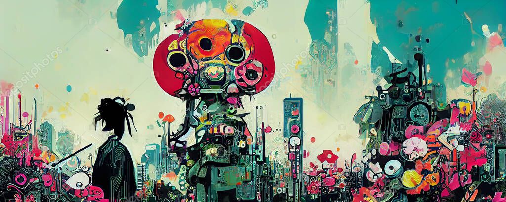 Arte digital punk rock psicodélico, androide, tecnología versus ...