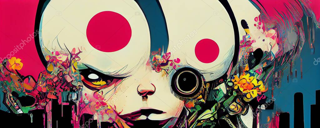 Arte digital punk rock psicodélico, cara inteligente, tecnología versus ...