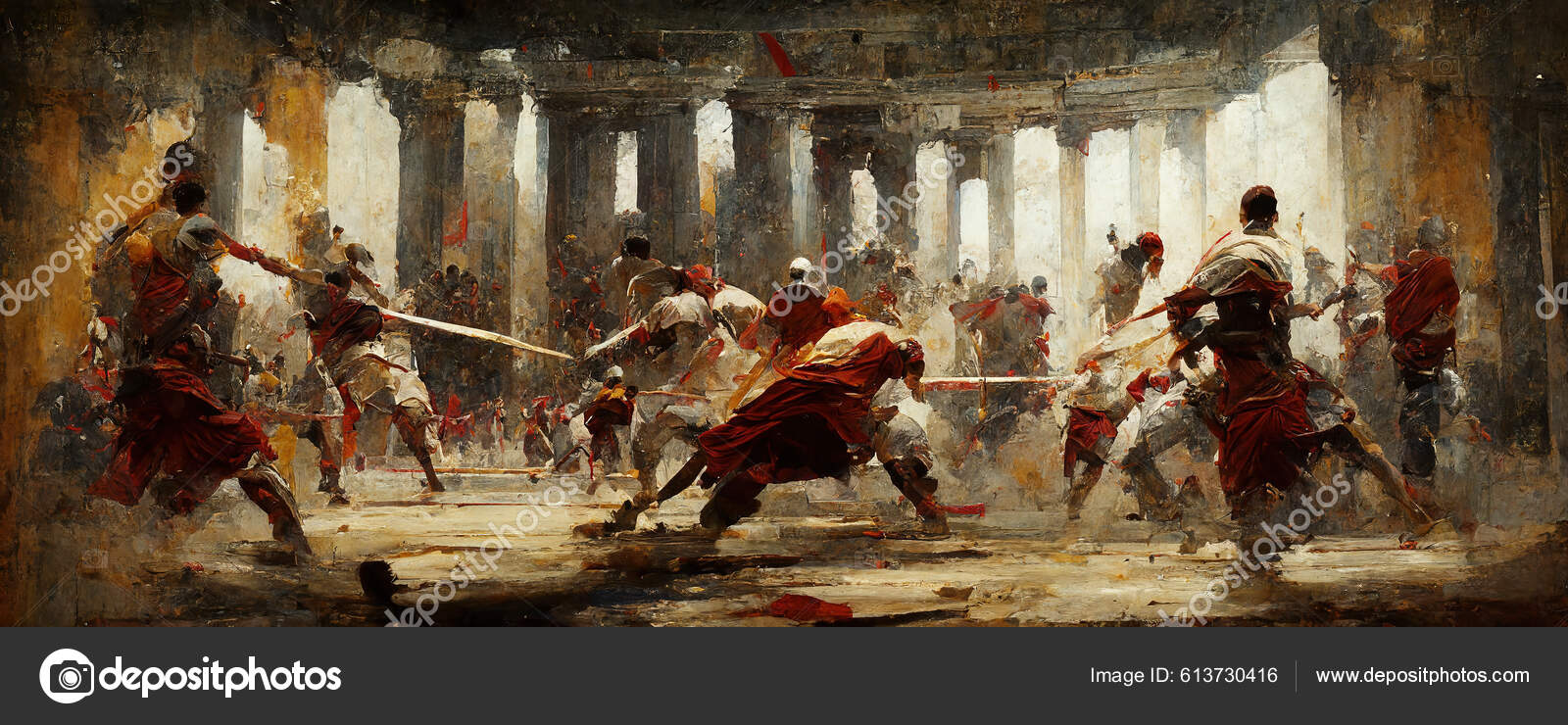 Gladiators Fight Coliseum Featured Historic Painting Gladiator Arena ...